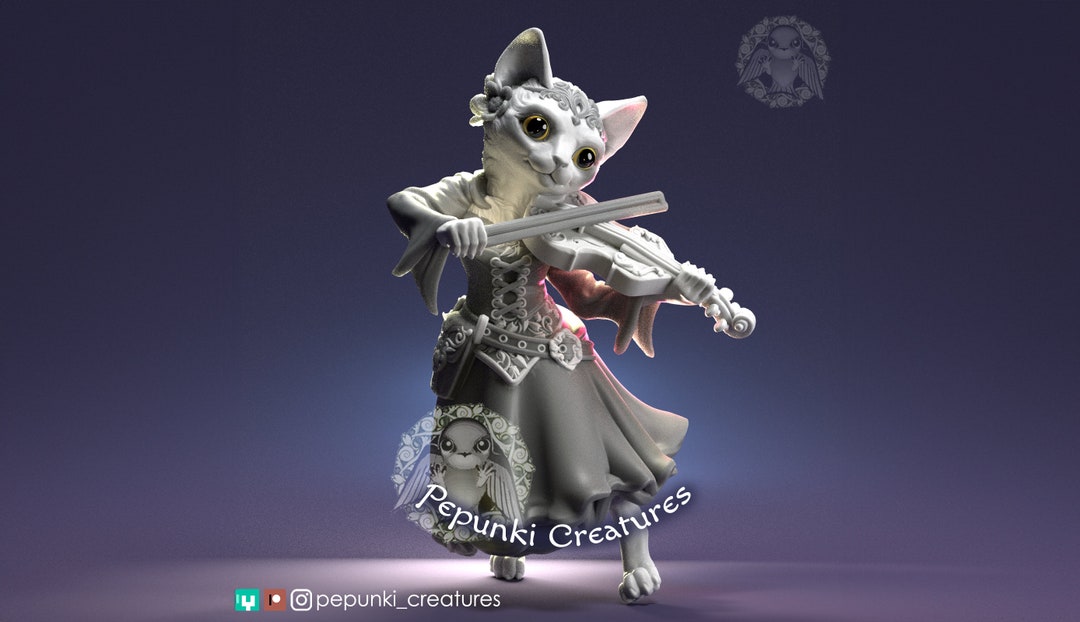 Lady Cat Bard Miniature | Tabletop RPG Miniature | Pepunki Creatures ...