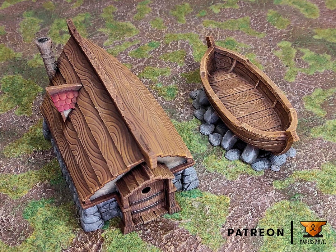 Fisherman Hut and Boat Terrain Scenery | Makers Anvil | Roleplaying 3D ...