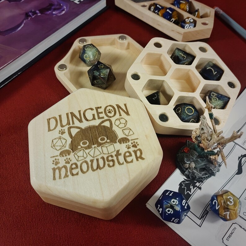 Engraved Wooden Dice Box | TTRPG Dnd Dice Storage | Magnetic Case ...