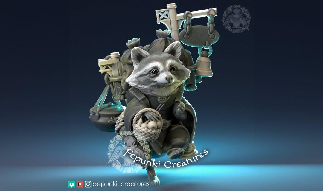 Raccoon Merchant Miniature | Tabletop RPG Miniature | Pepunki Creatures ...