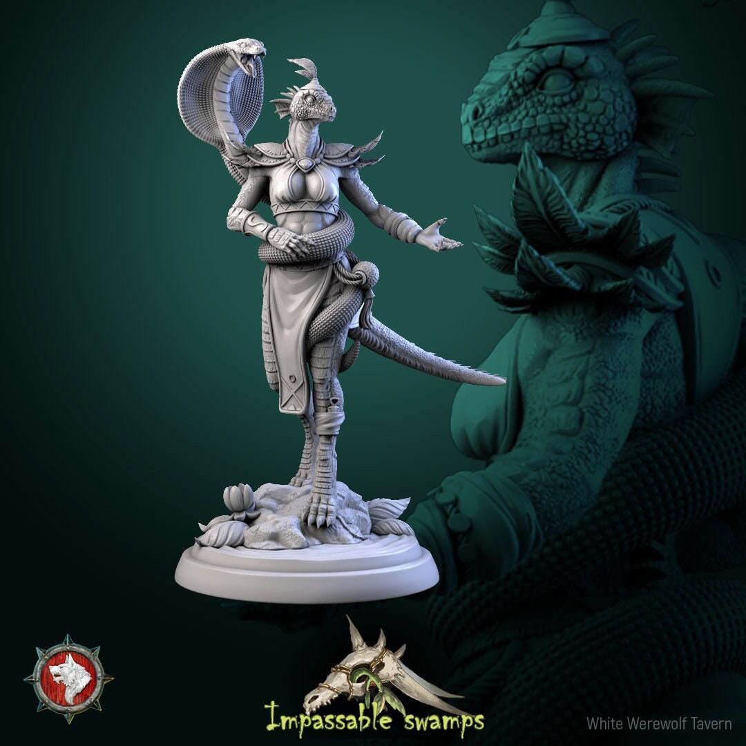 Female Lizardfolk Tamer Miniature Tabletop RPG Miniature White Werewolf ...