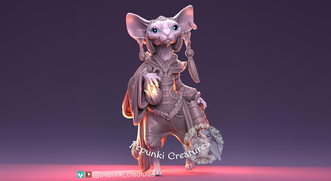 Sphynx Cat Mage Miniature | Tabletop RPG Miniature | Pepunki Creatures ...