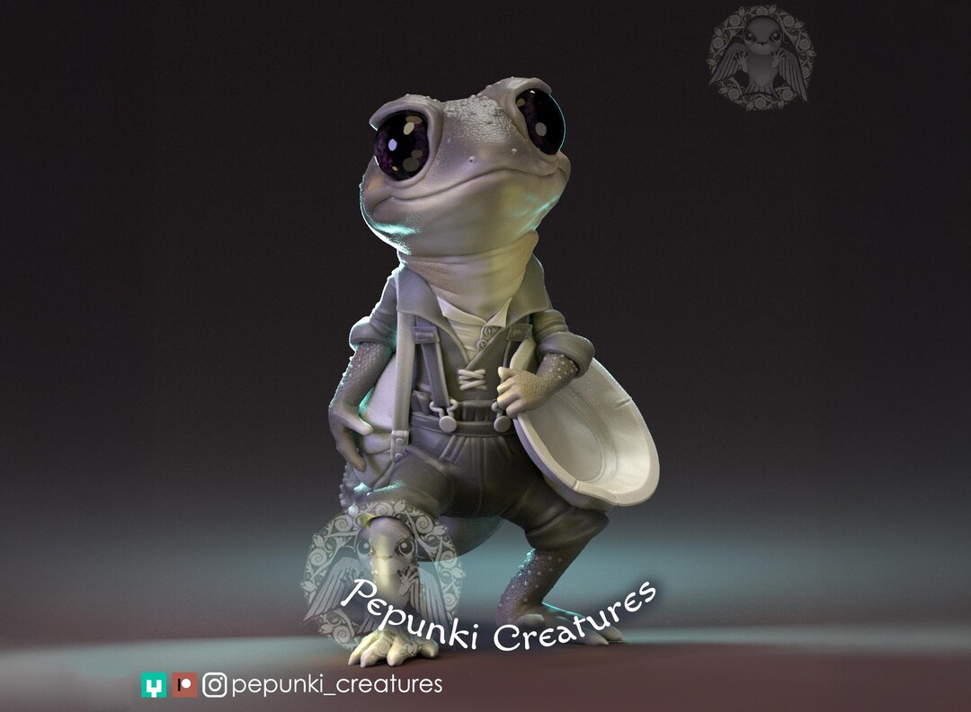 Gecko Prospector Miniature | Tabletop RPG Miniature | Pepunki Creatures ...