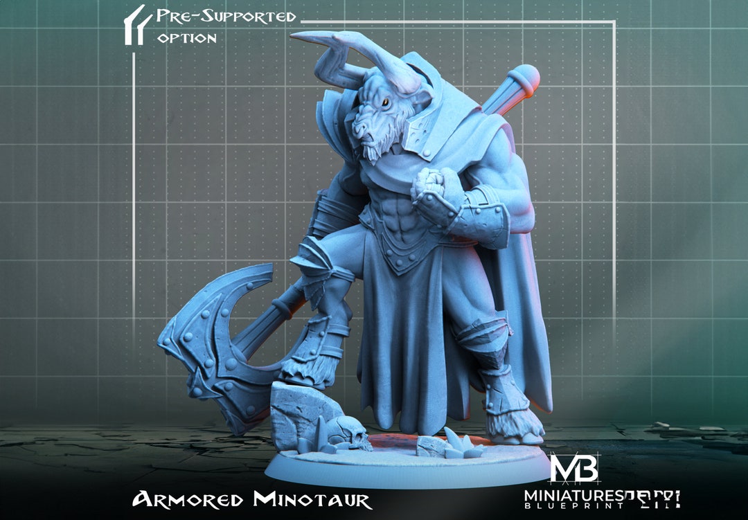 Armoured Minotaur Miniature Tabletop RPG Miniature Miniatures Blueprint ...