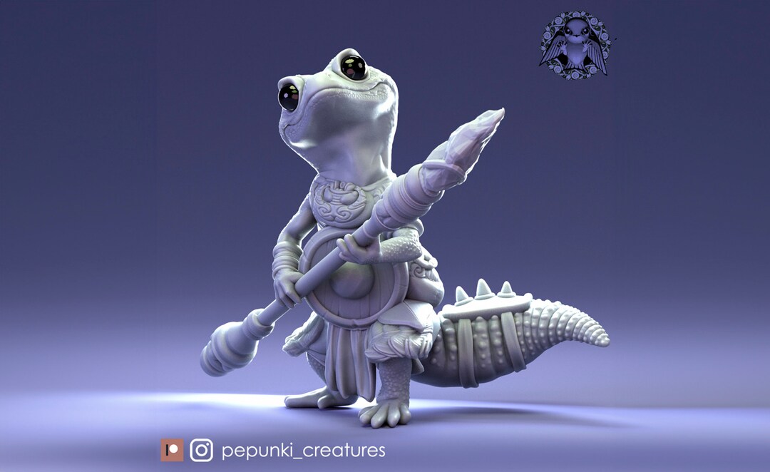 Gecko Spearman Miniature Tabletop RPG Miniature Pepunki Creatures ...