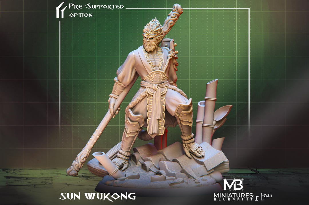 Monkey King Miniature, Sun Wukong Tabletop RPG Miniature Miniatures ...