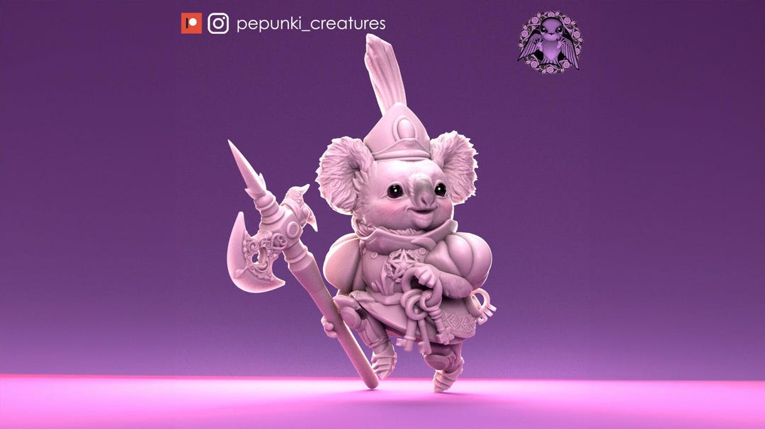 Koala Warrior Miniature | Tabletop RPG Miniature | Pepunki Creatures ...