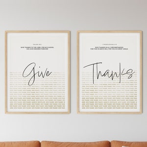 Set of 2 Give Thanks Prints Bible Verse Wall Art, Psalm 106:1, Modern ...