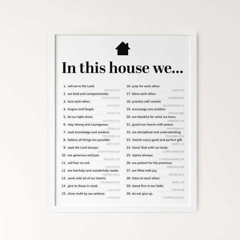 In This House We - Family Rules Sign, Joshua 24:15, House Rules Print ...