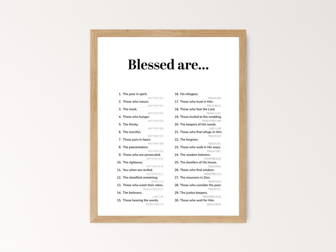The Beatitudes Christian Blessings Wall Art Print, Matthew 5 3 10 Bible ...