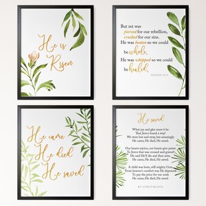 Easter Bundle Printable Wall Art Set of 4, Gold Botanical Scripture ...