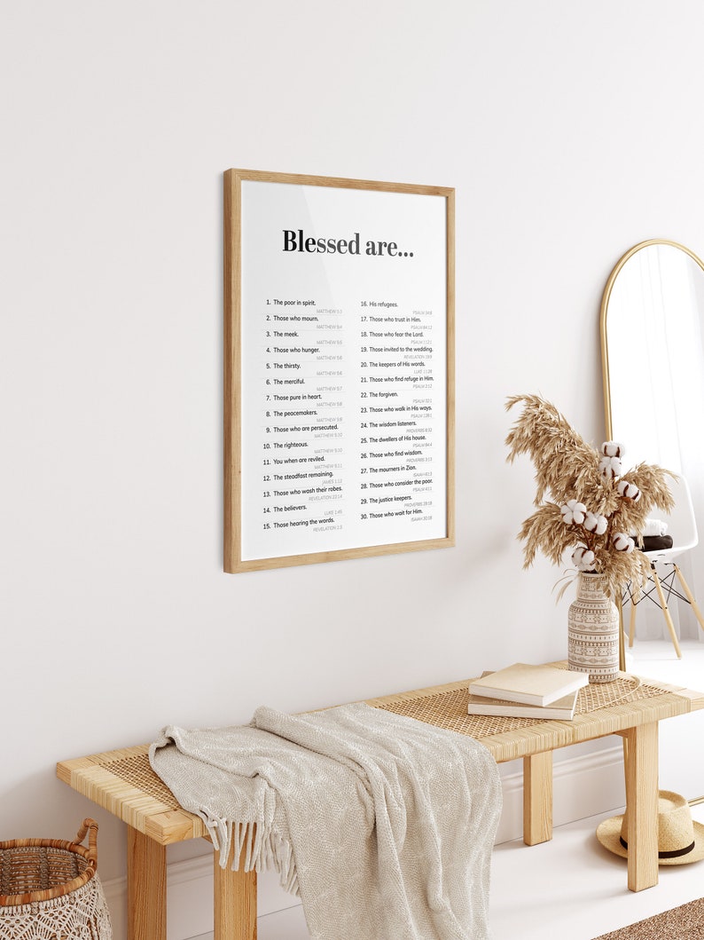 The Beatitudes Christian Blessings Wall Art Print, Matthew 5 3 10 Bible ...