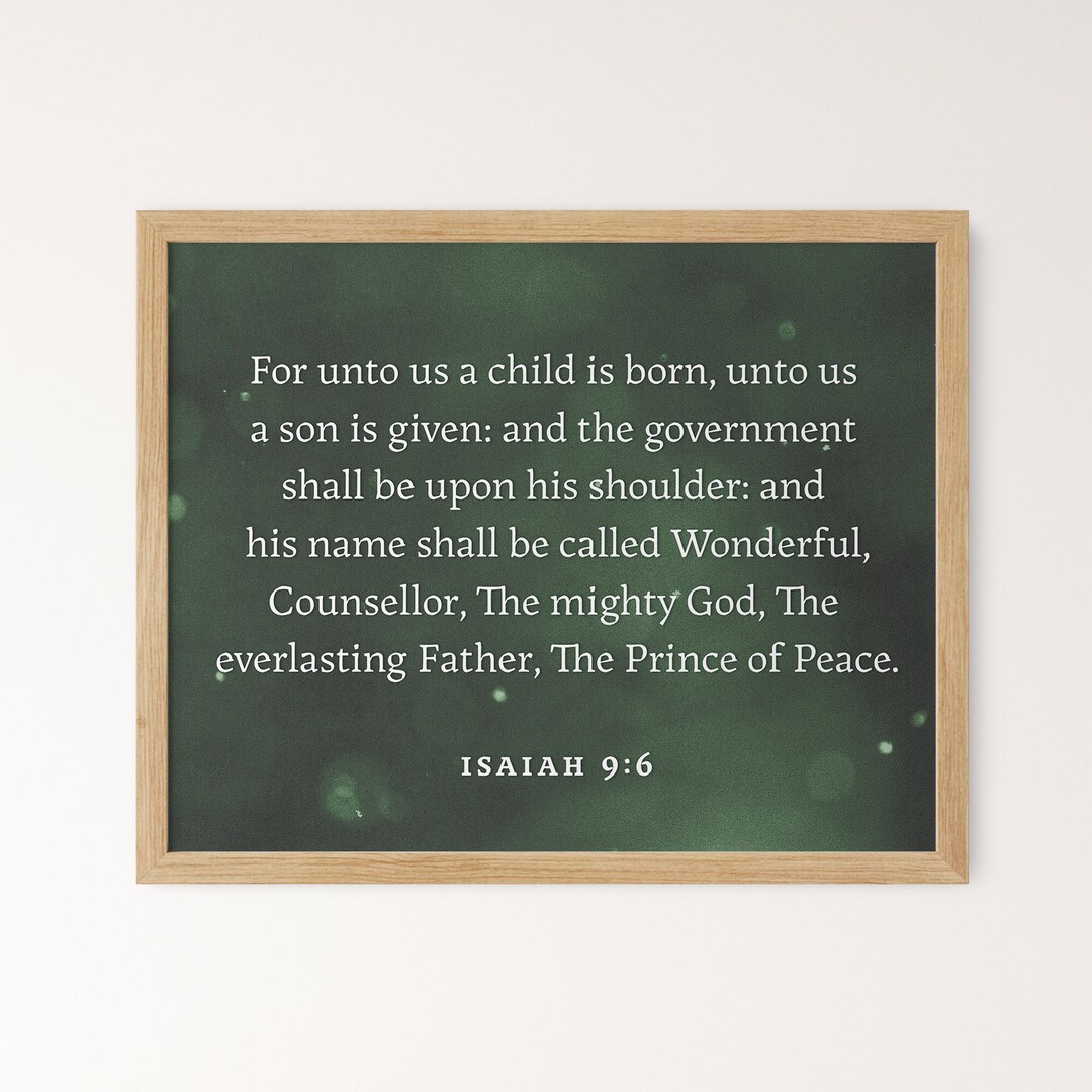 Isaiah 9:6 Wall Hanging Print, Christmas Christian Decor Sign, Green ...