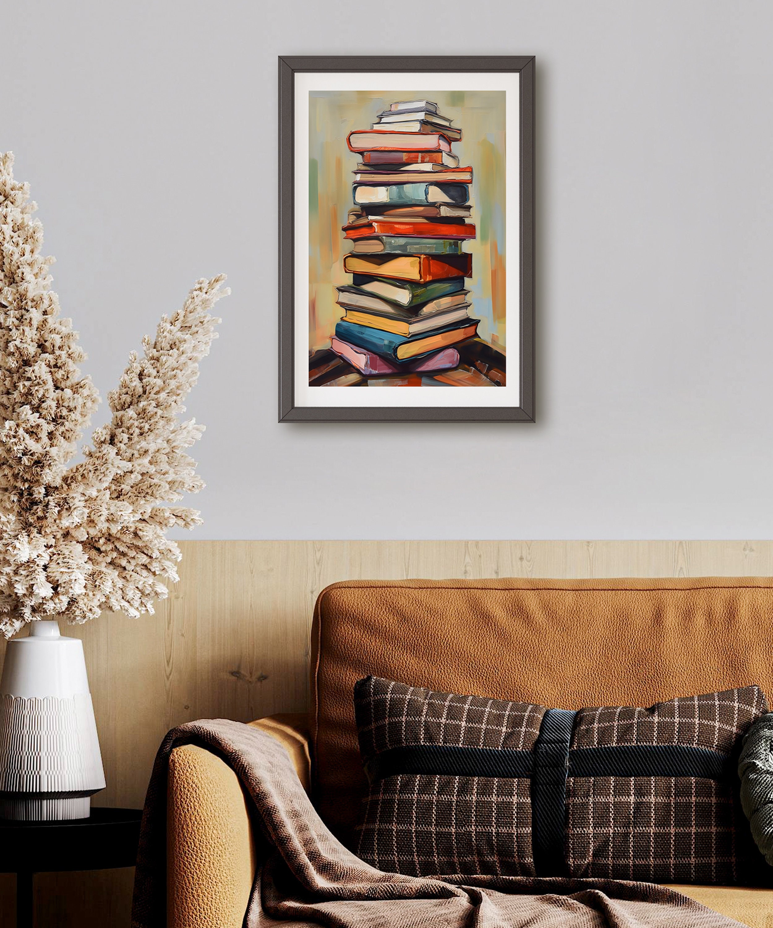 Book Wall Art, Stack of Books, Book Painting, Gift for Book Lovers ...