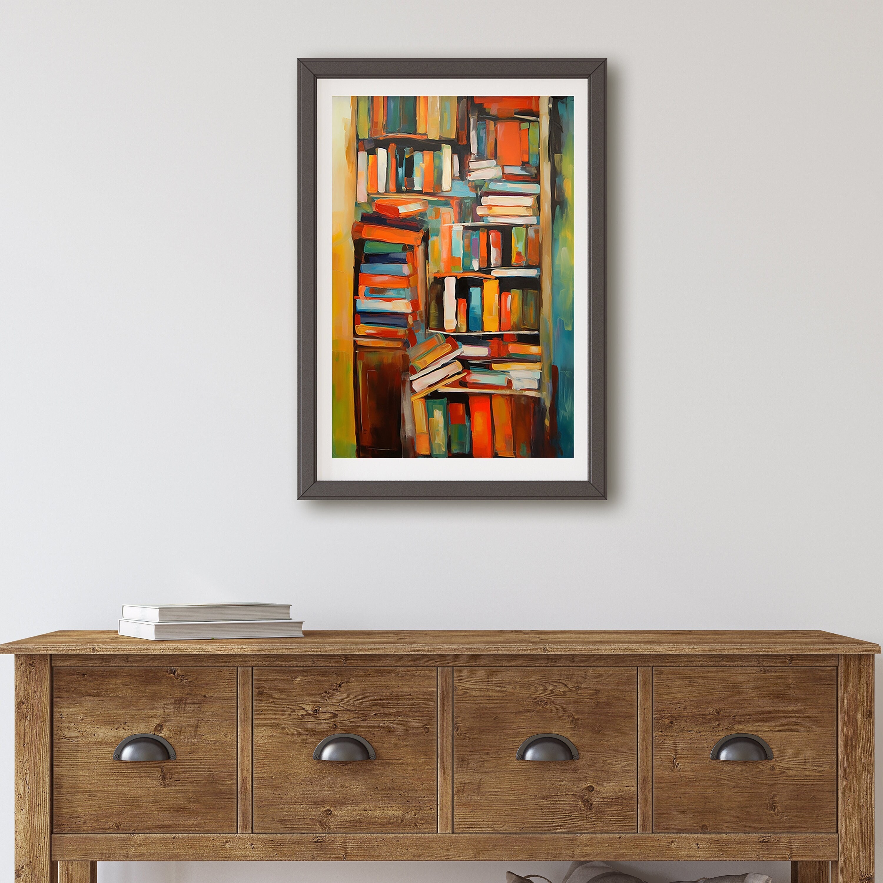 Painting of Bookshelf, Bookish Print, Bookish Gifts, Book Wall Art ...