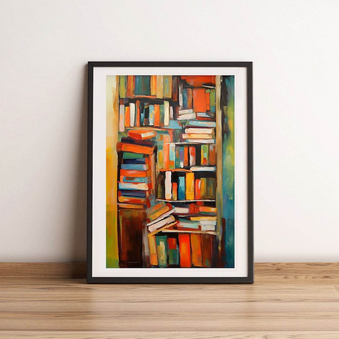 Painting of Bookshelf, Bookish Print, Bookish Gifts, Book Wall Art ...