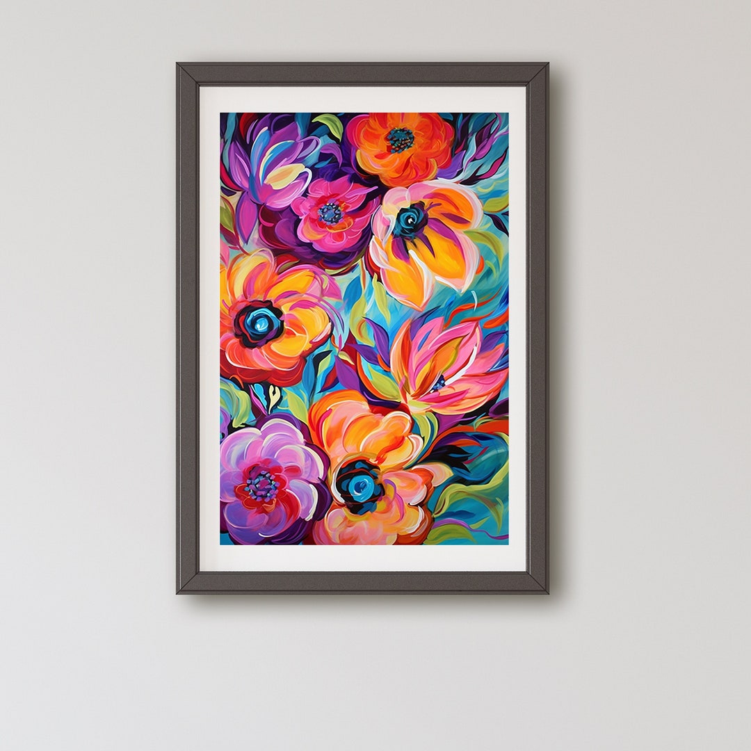 Eclectic Flower Art, Bright Floral Prints, Digital Download, Abstract ...
