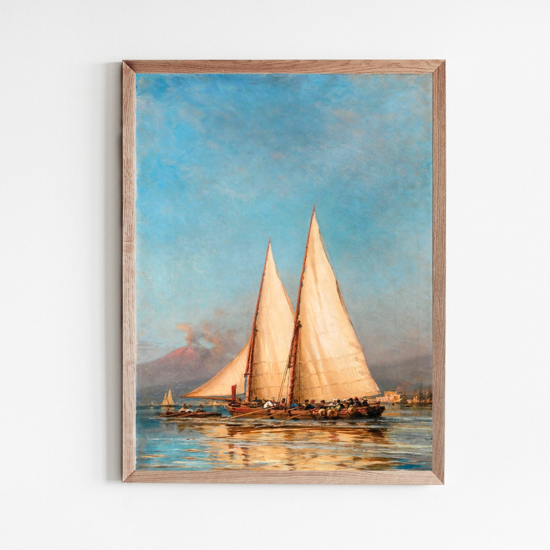 Vintage Sailboat Art Print, Antique Nautical Painting, Natural Colors ...