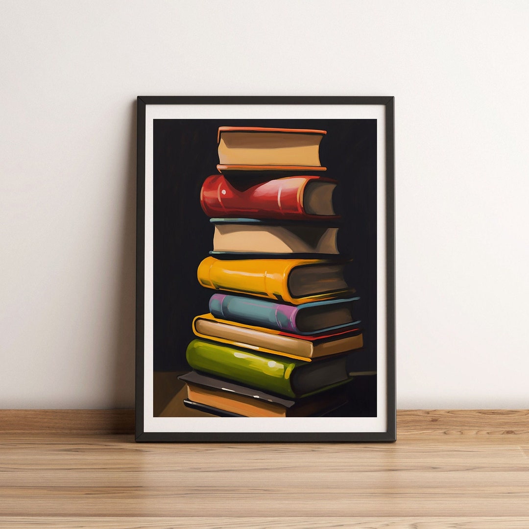 Book Wall Art, Stack of Books, Book Painting, Gift for Book Lovers ...