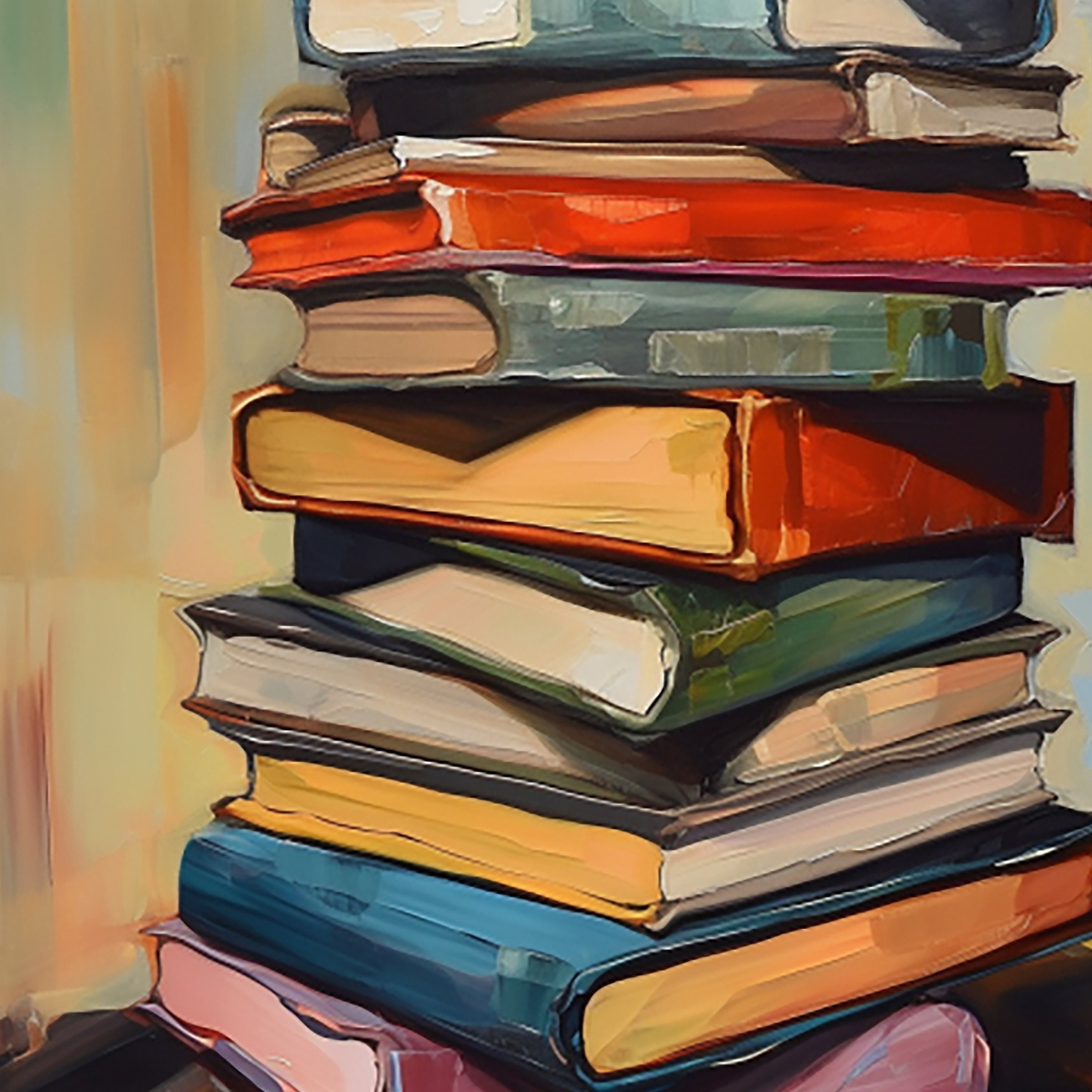 Book Wall Art, Stack of Books, Book Painting, Gift for Book Lovers ...