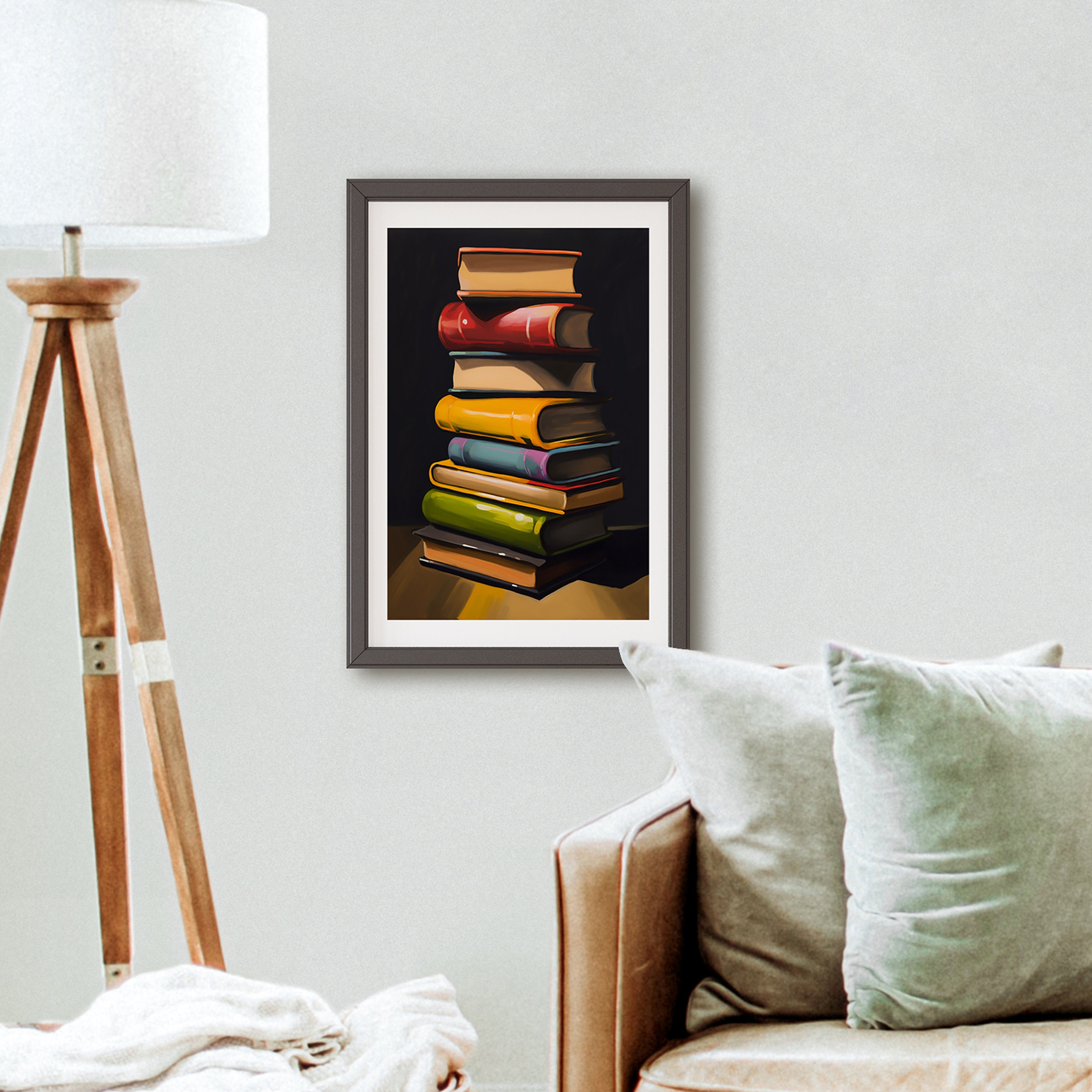 Book Wall Art, Stack of Books, Book Painting, Gift for Book Lovers ...