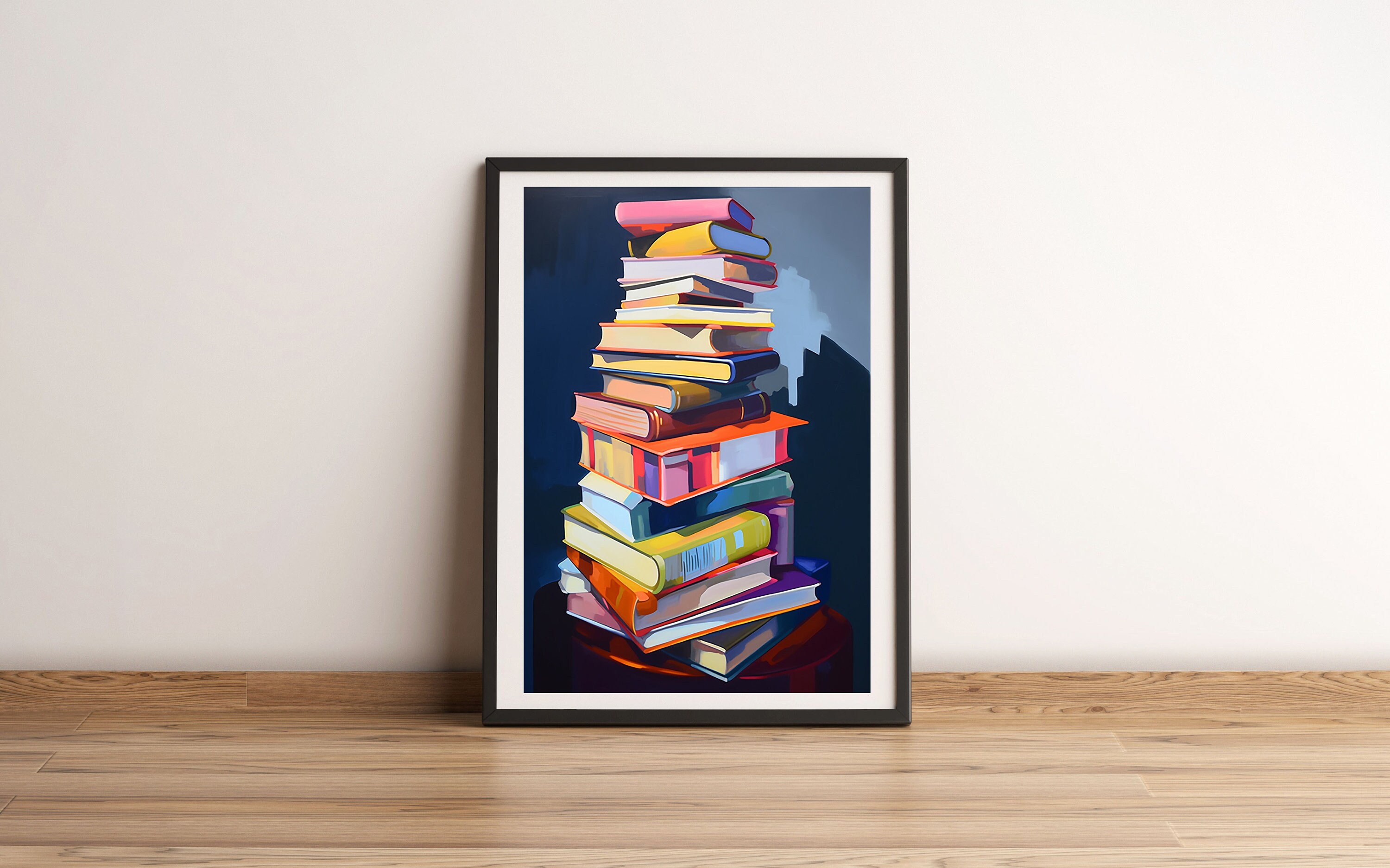 Book Wall Art, Stack of Books, Book Painting, Gift Book Lovers, Bookish ...