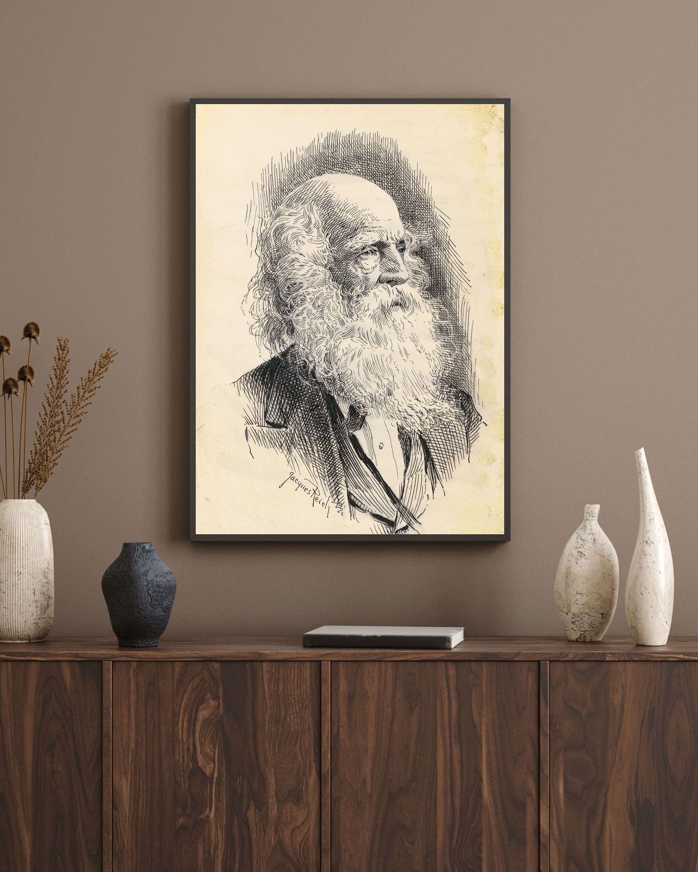 Vintage Sketch of Old Man, Printable Art, Antique Man Portrait Art ...