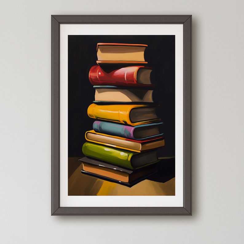 Book Wall Art, Stack of Books, Book Painting, Gift for Book Lovers ...