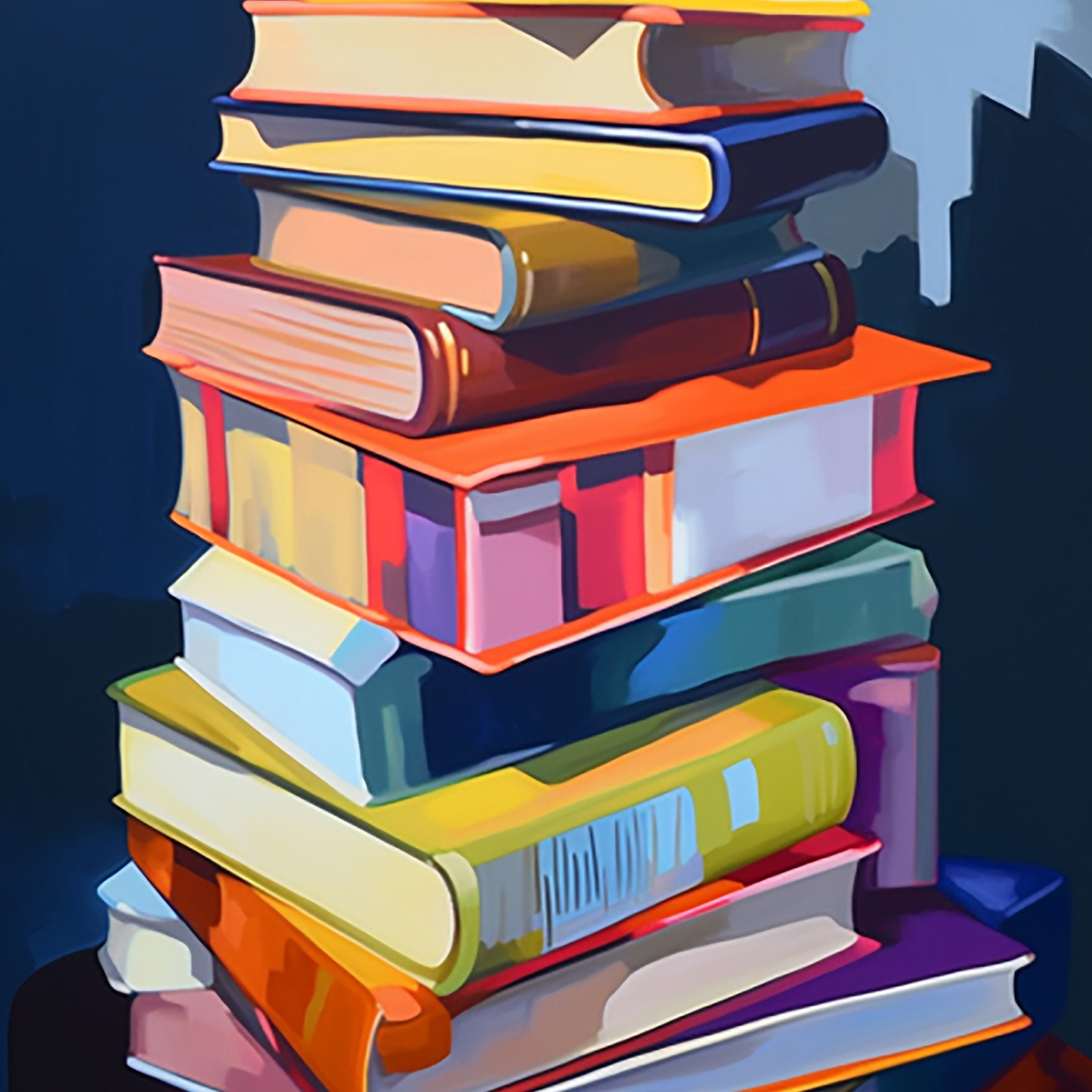 Book Wall Art, Stack of Books, Book Painting, Gift Book Lovers, Bookish ...