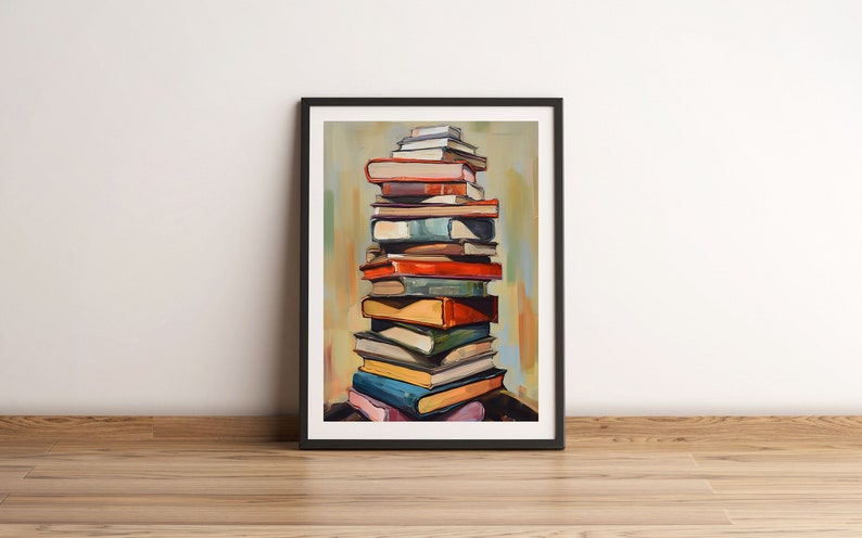 Book Wall Art, Stack of Books, Book Painting, Gift for Book Lovers ...
