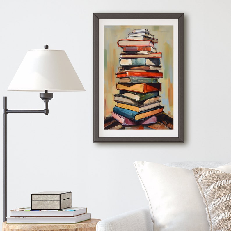 Book Wall Art, Stack of Books, Book Painting, Gift for Book Lovers ...
