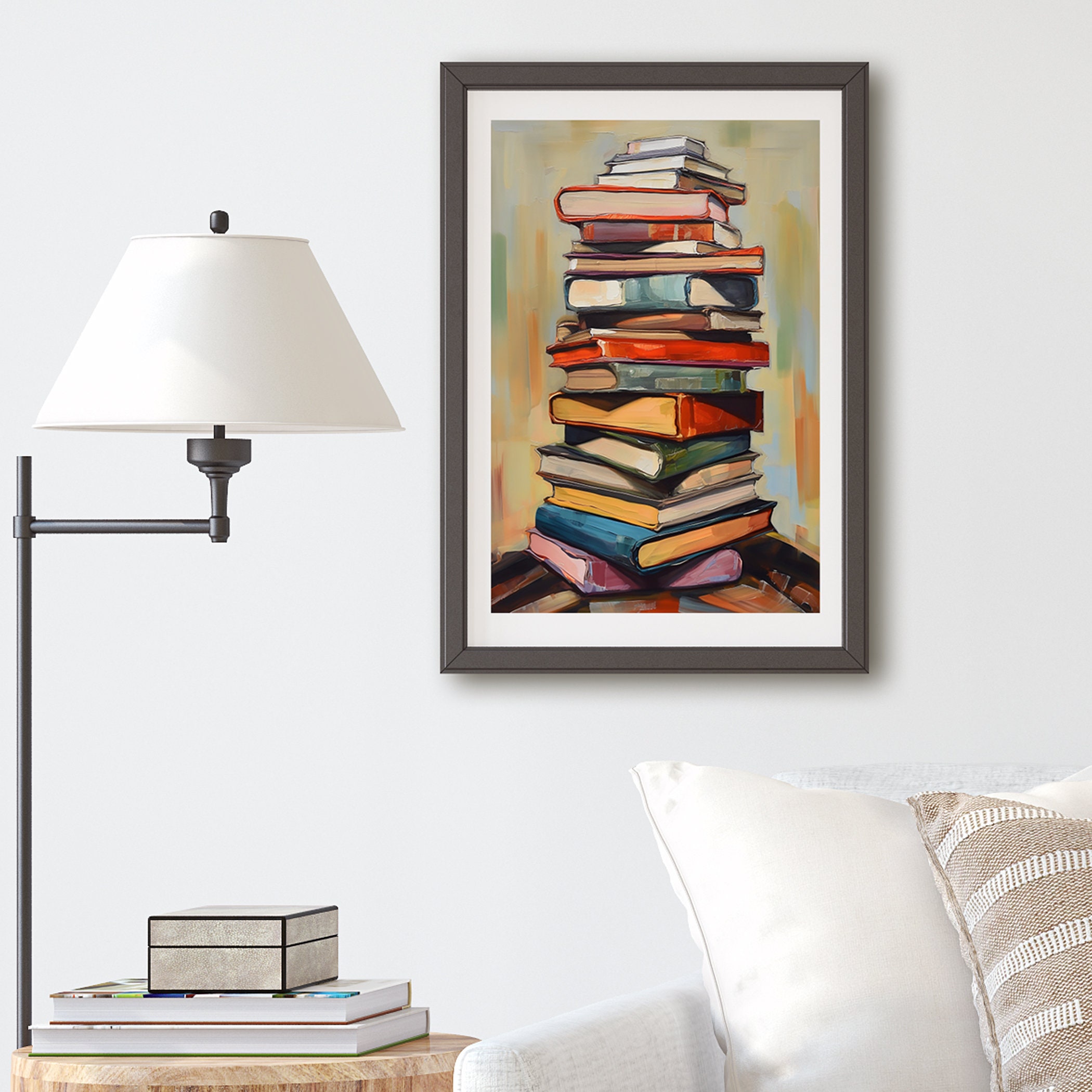 Book Wall Art, Stack of Books, Book Painting, Gift for Book Lovers ...
