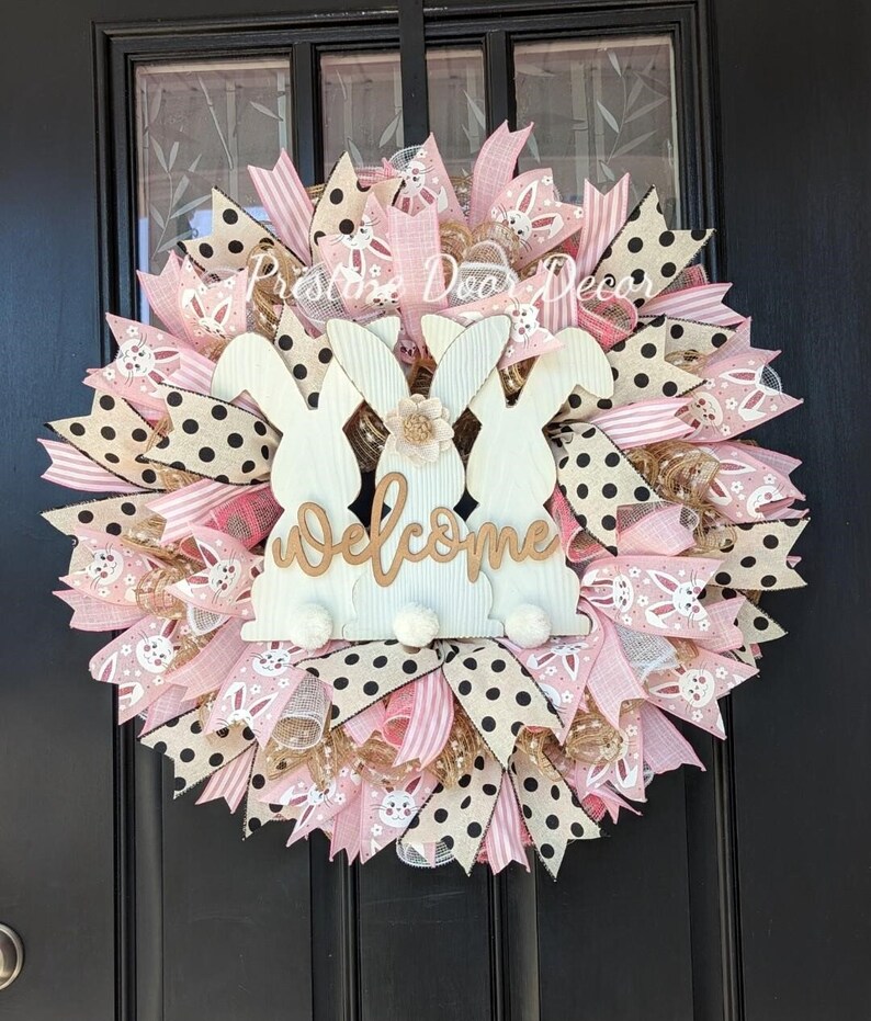 Easter Bunny Wreath Spring Welcome Wreath for Front Door - Etsy