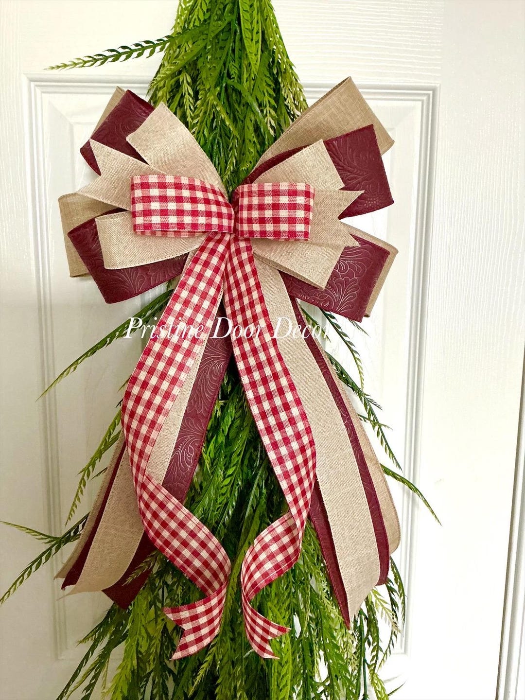 Farmhouse Style Bow, Door Hanger, Lanter Bow, Wreath Bow, Mailbox Bow ...