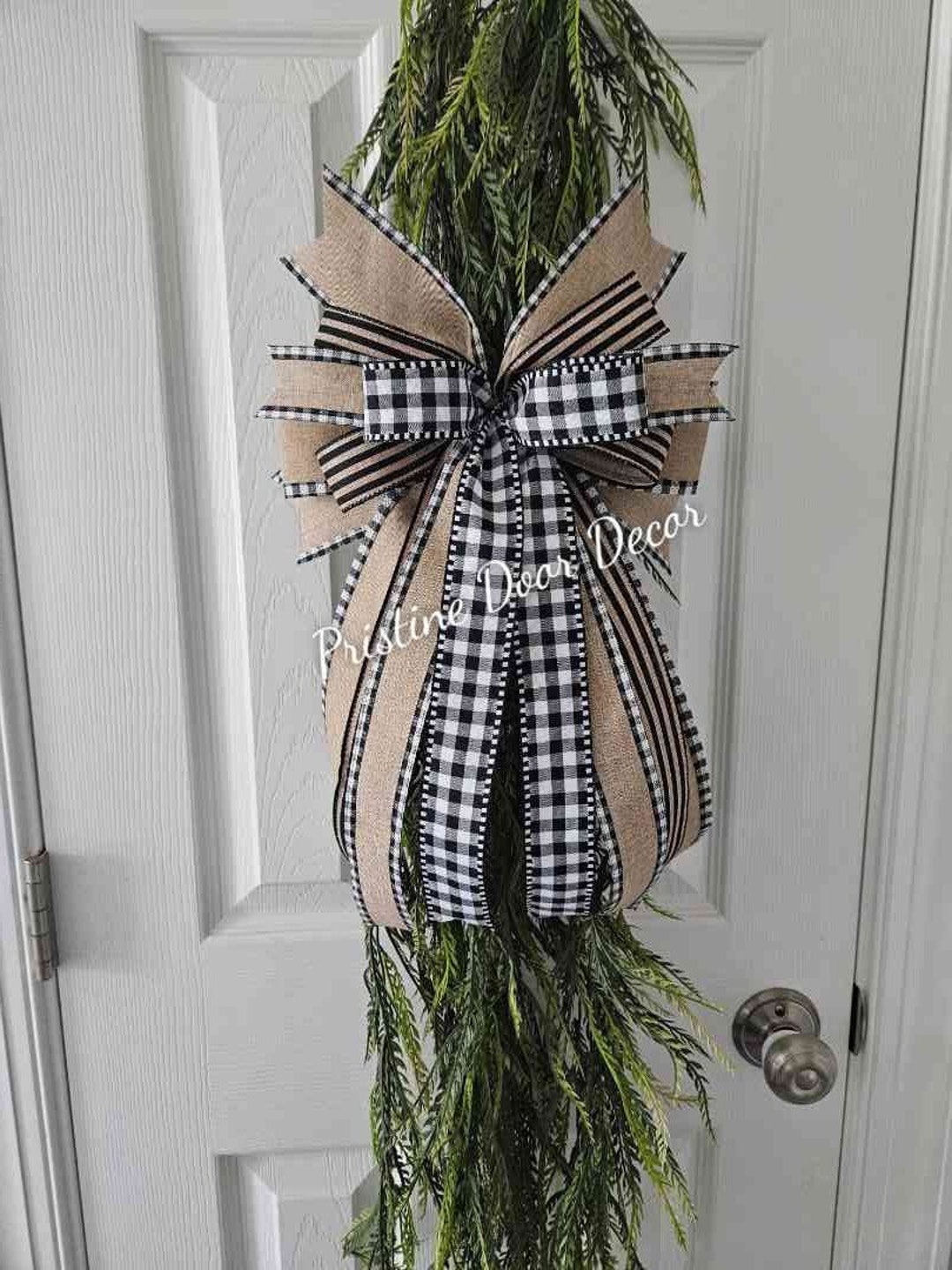 Farmhouse Style Bow, Door Hanger, Lanter Bow, Wreath Bow, Mailbox Bow ...