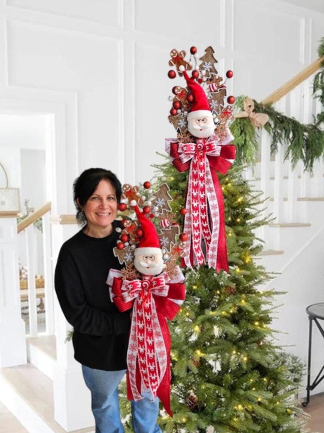 Christmas Tree Toppers, Large Santa Tree Topper, Whimsical Christmas ...