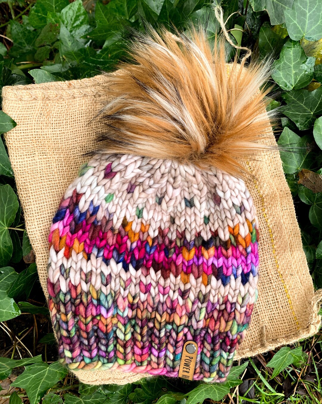 Wildflower Wee Bee Gee Bee Beanie With Lux Pom Pom/hand-dyed Handknit ...