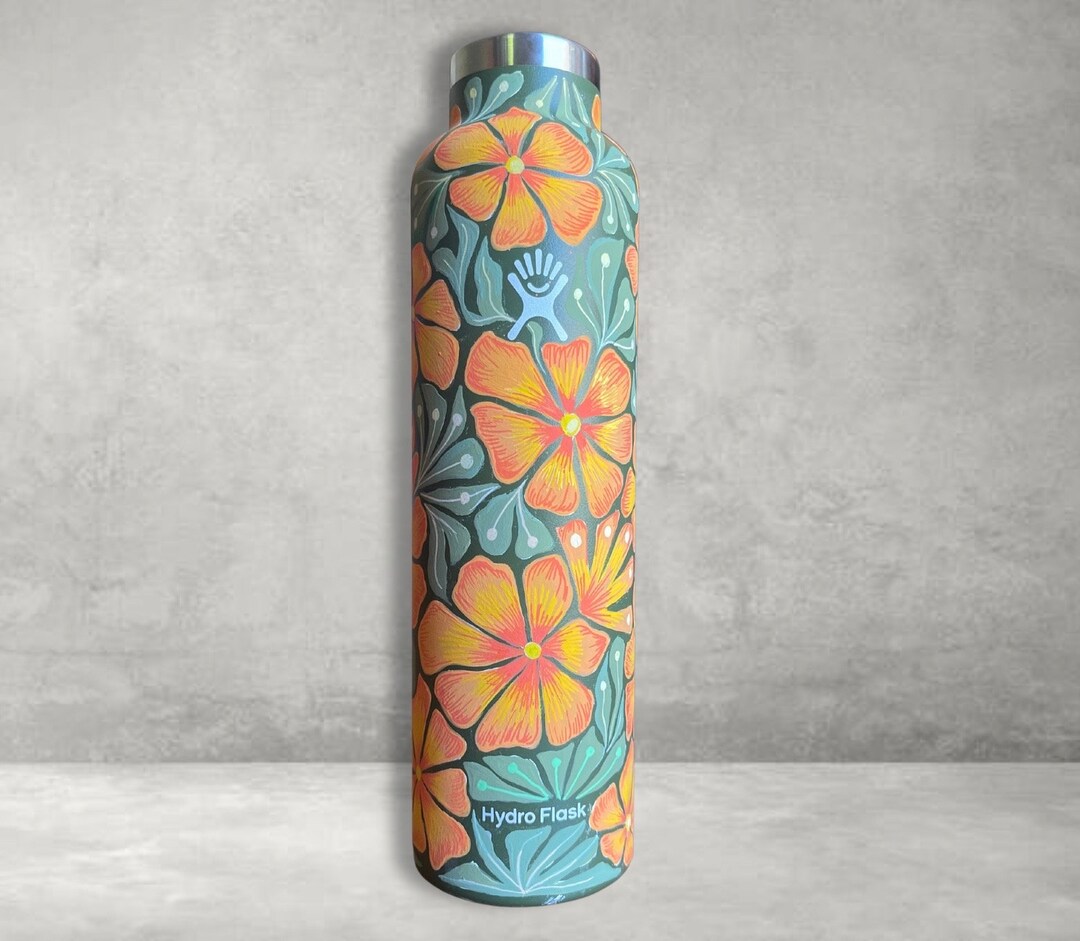 Hand-painted Orange Flower Hydroflask Water Bottle - Etsy