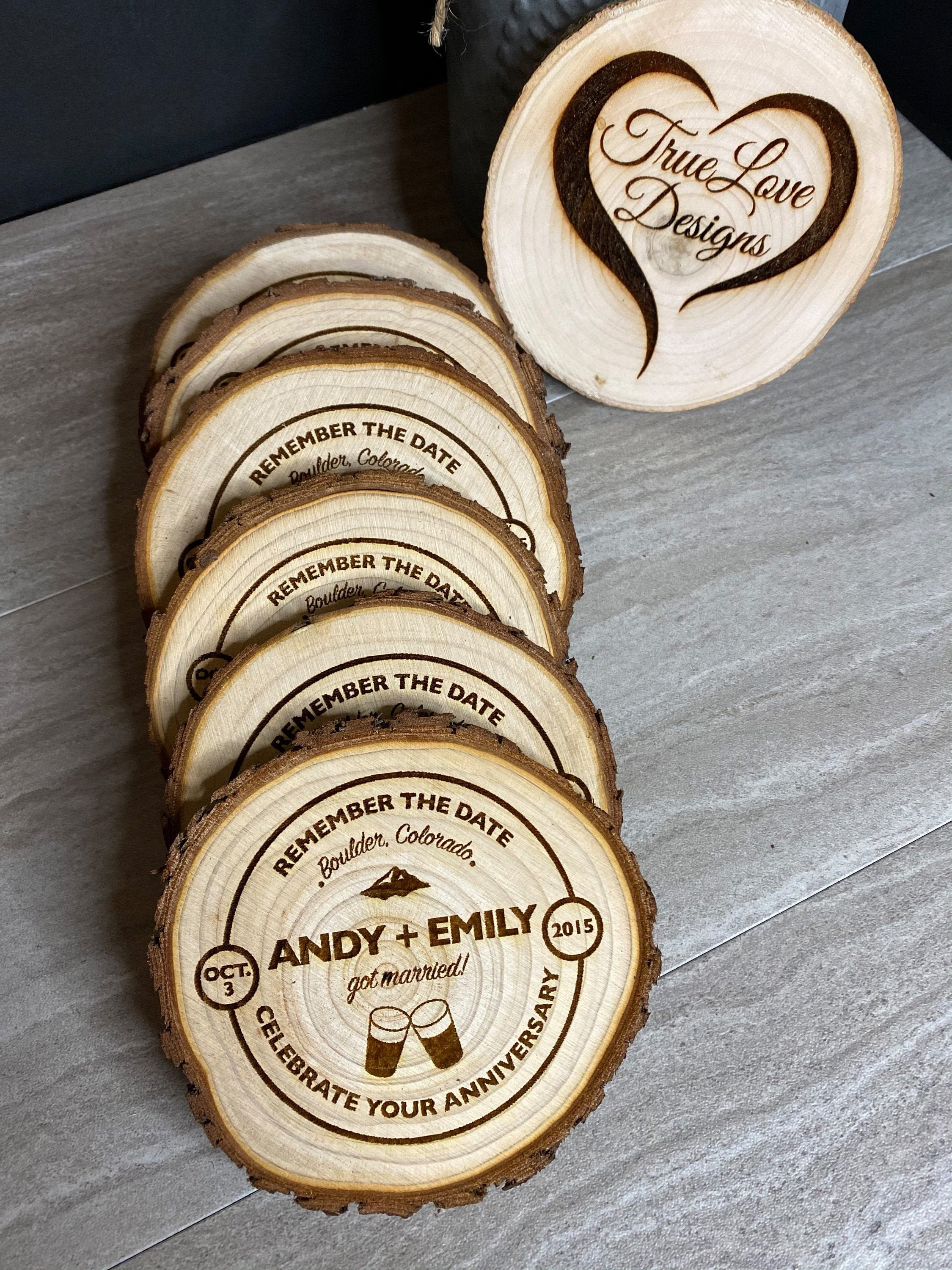 Rustic Wood Coaster Laser Etched & Custom Designed Wedding | Etsy