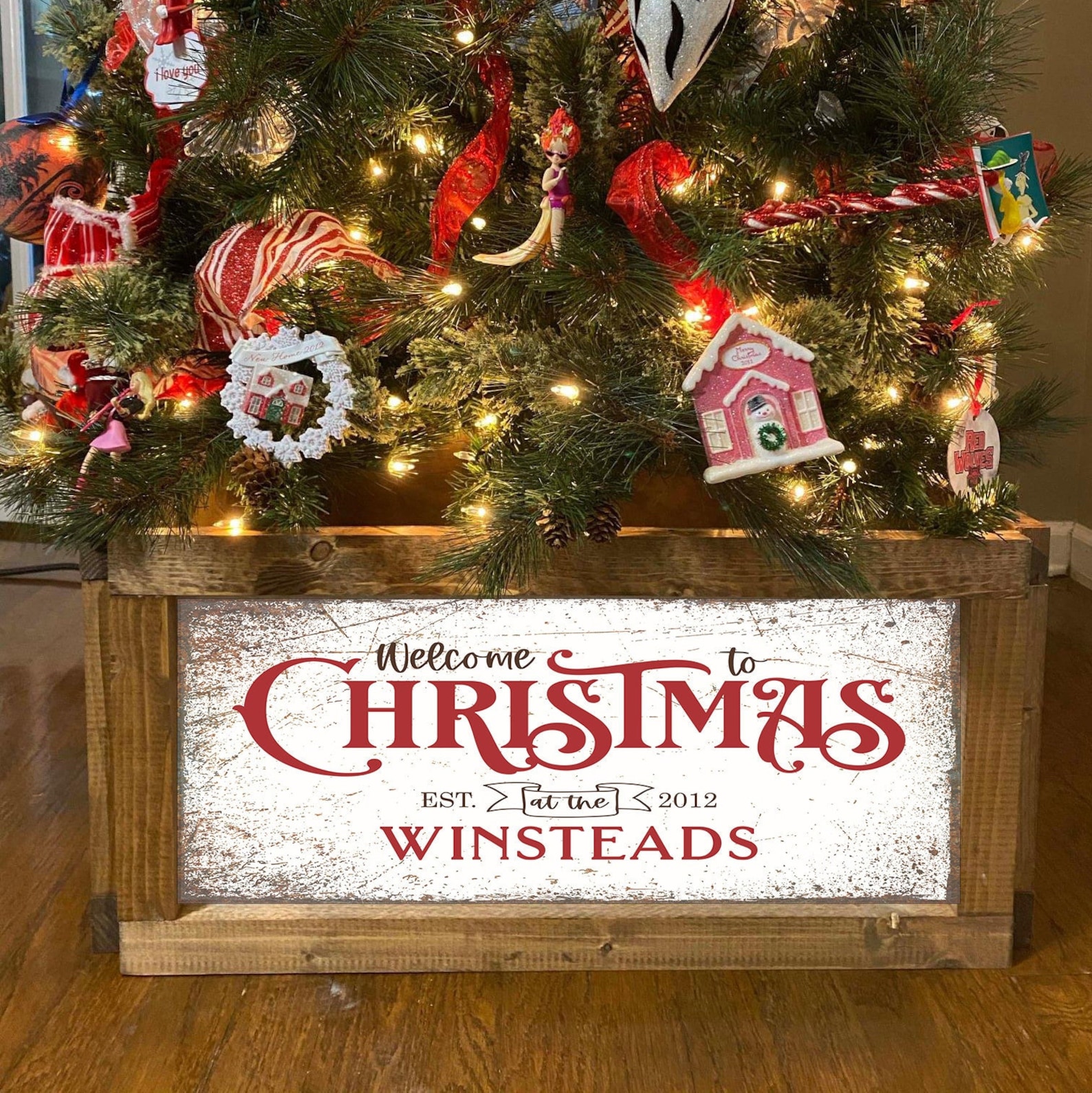 Printed Personalized Welcome to Christmas Tree Skirt Box, Tree Box ...
