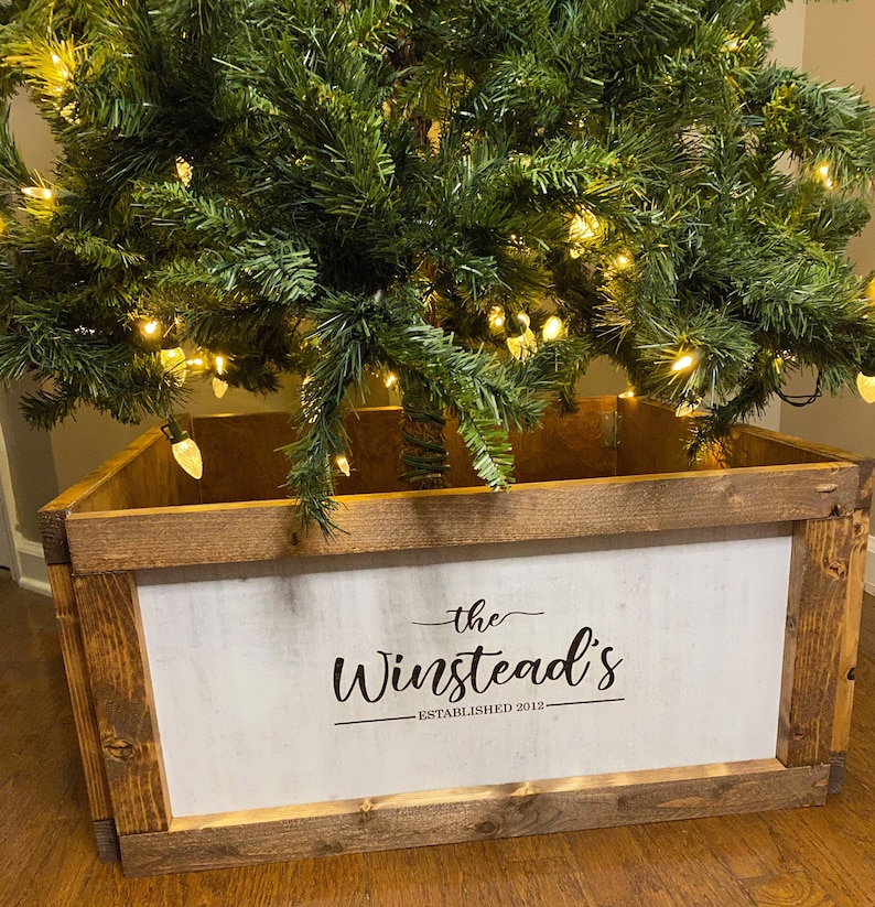 Personalized Christmas Tree Skirt Box, Tree Box Stand, Wood Tree Skirt ...