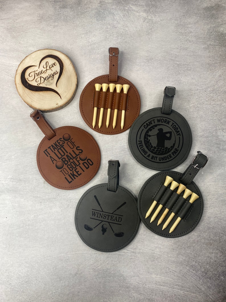 Personalized Engraved Golf Bag Tag With Tees, Leatherette Golf Bag Tag ...