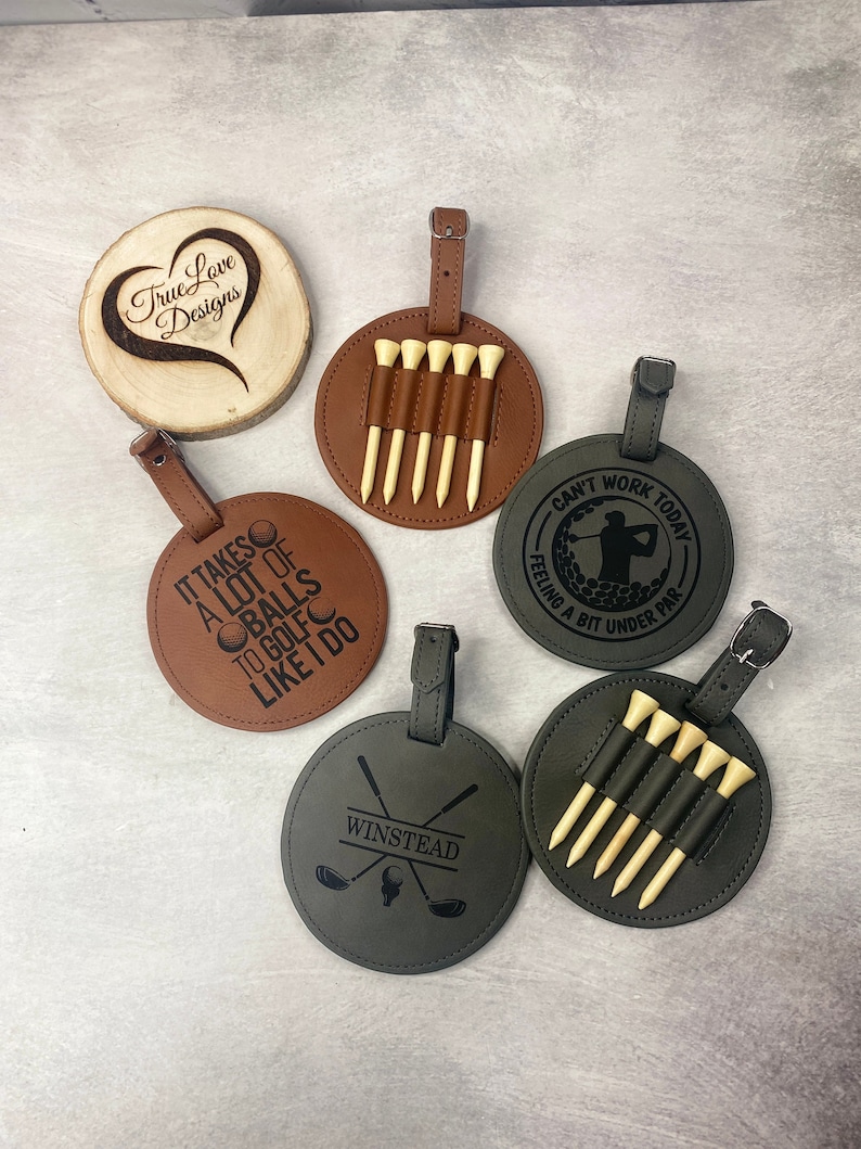 Personalized Engraved Golf Bag Tag With Tees, Leatherette Golf Bag Tag ...