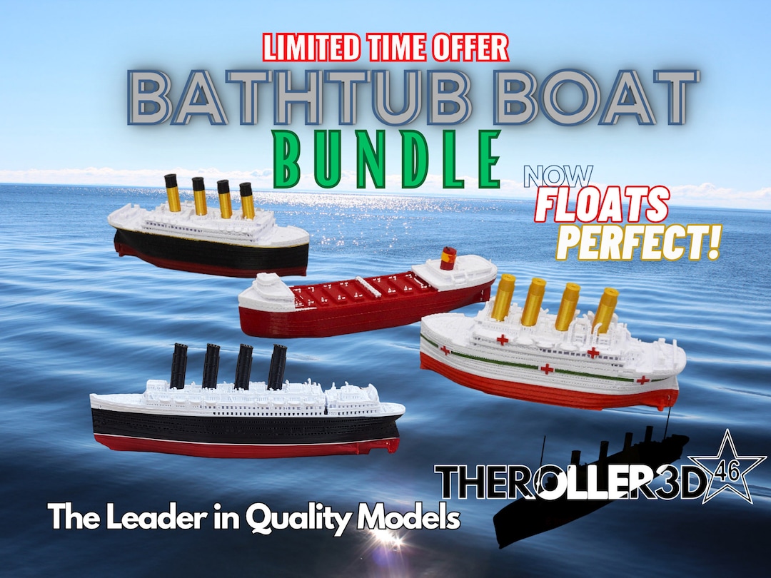 Bathtub Boat BUNDLE 4 Boats Titanic, Britannic, Lusitania, Edmund Fitzgerald, Floats Perfect Kid ...