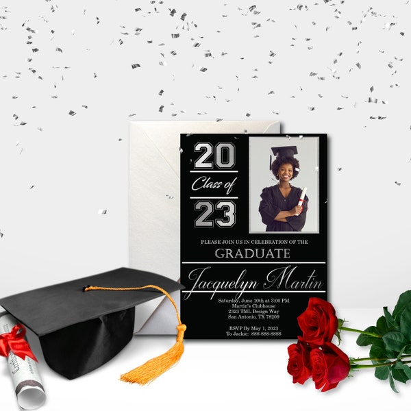 Gold and Black Graduation Invitations - Etsy