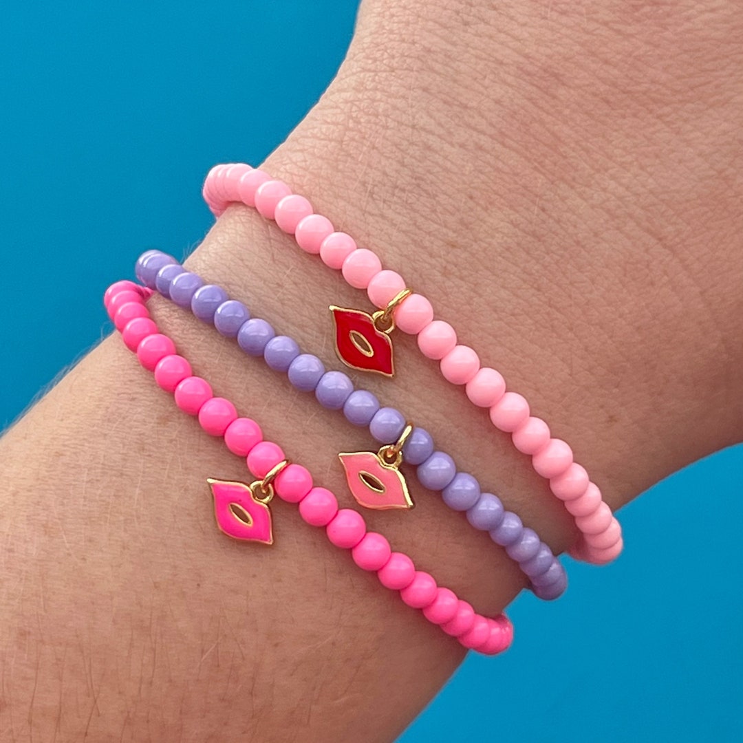 Color Bead Kissy Lips Beaded Bracelets - Etsy