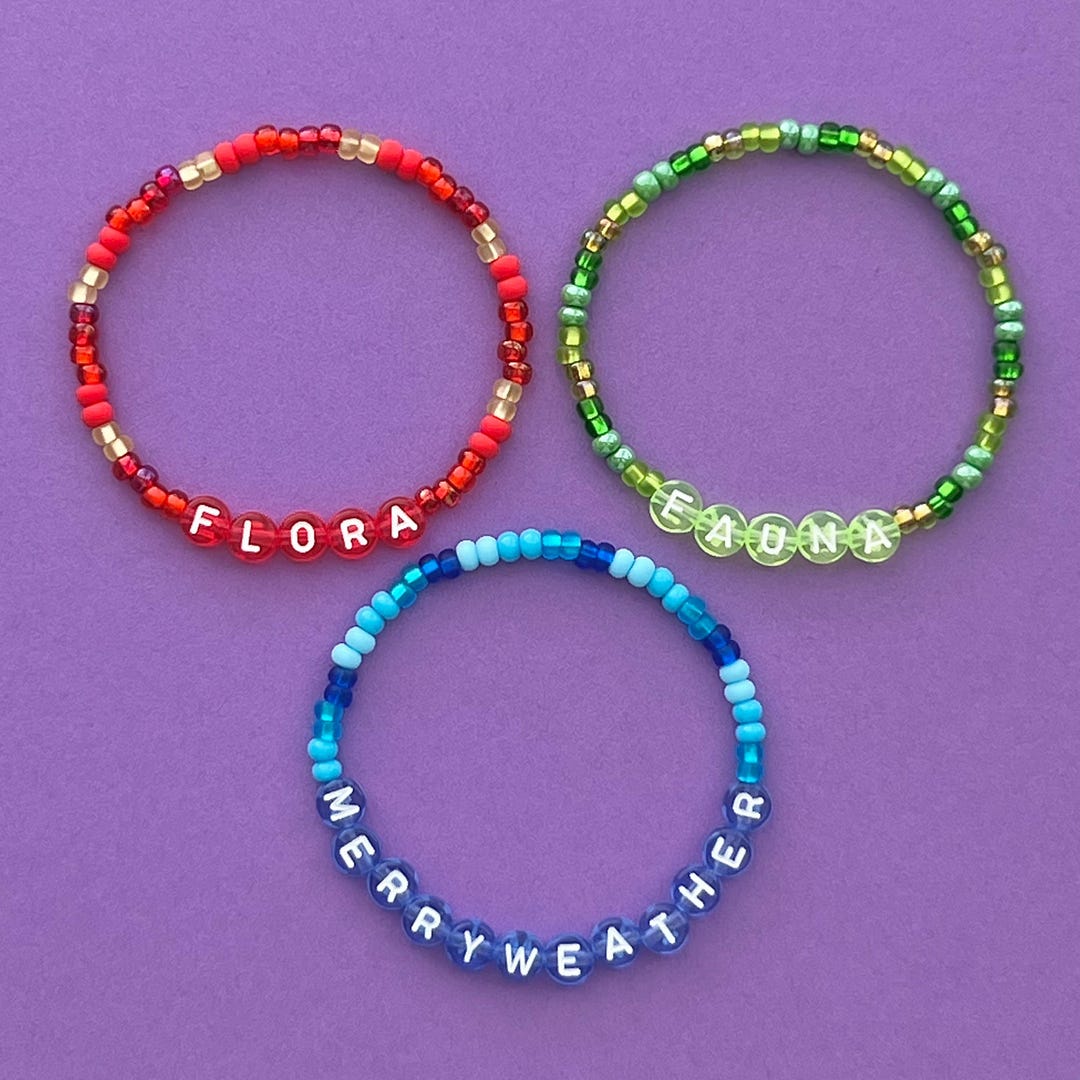 Three Good Fairies Flora Fauna Merryweather Sleeping Beauty Beaded ...