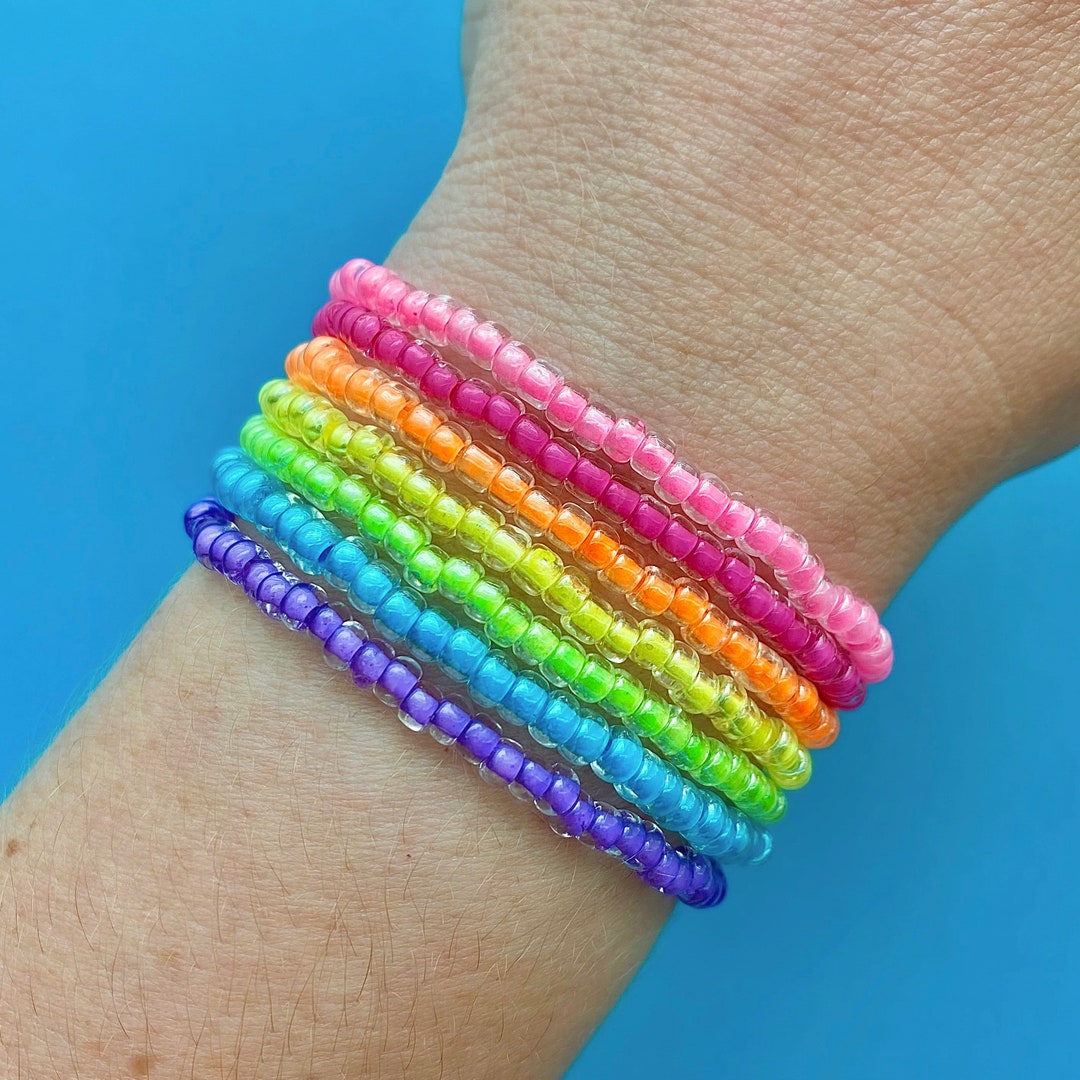 Neon 90s Solid Beaded Bracelets - Etsy