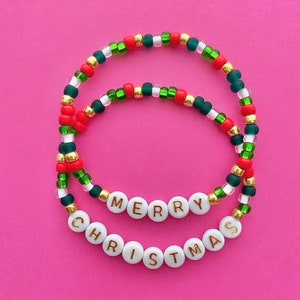 Merry Christmas Beaded Bracelets - Etsy