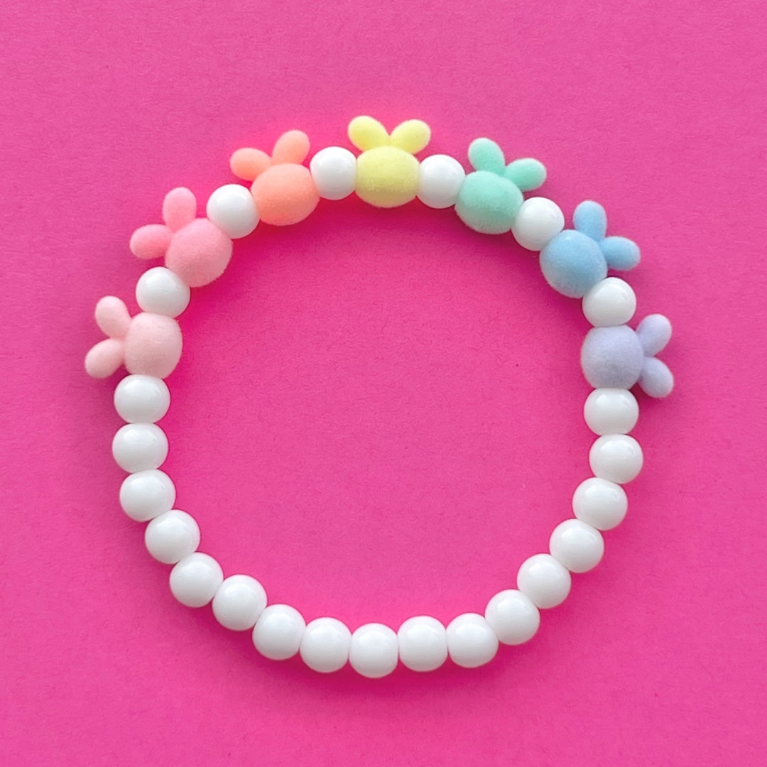 Rainbow Fuzzy Bunny Porcelain Midi Bubble Beaded Bracelet - Etsy